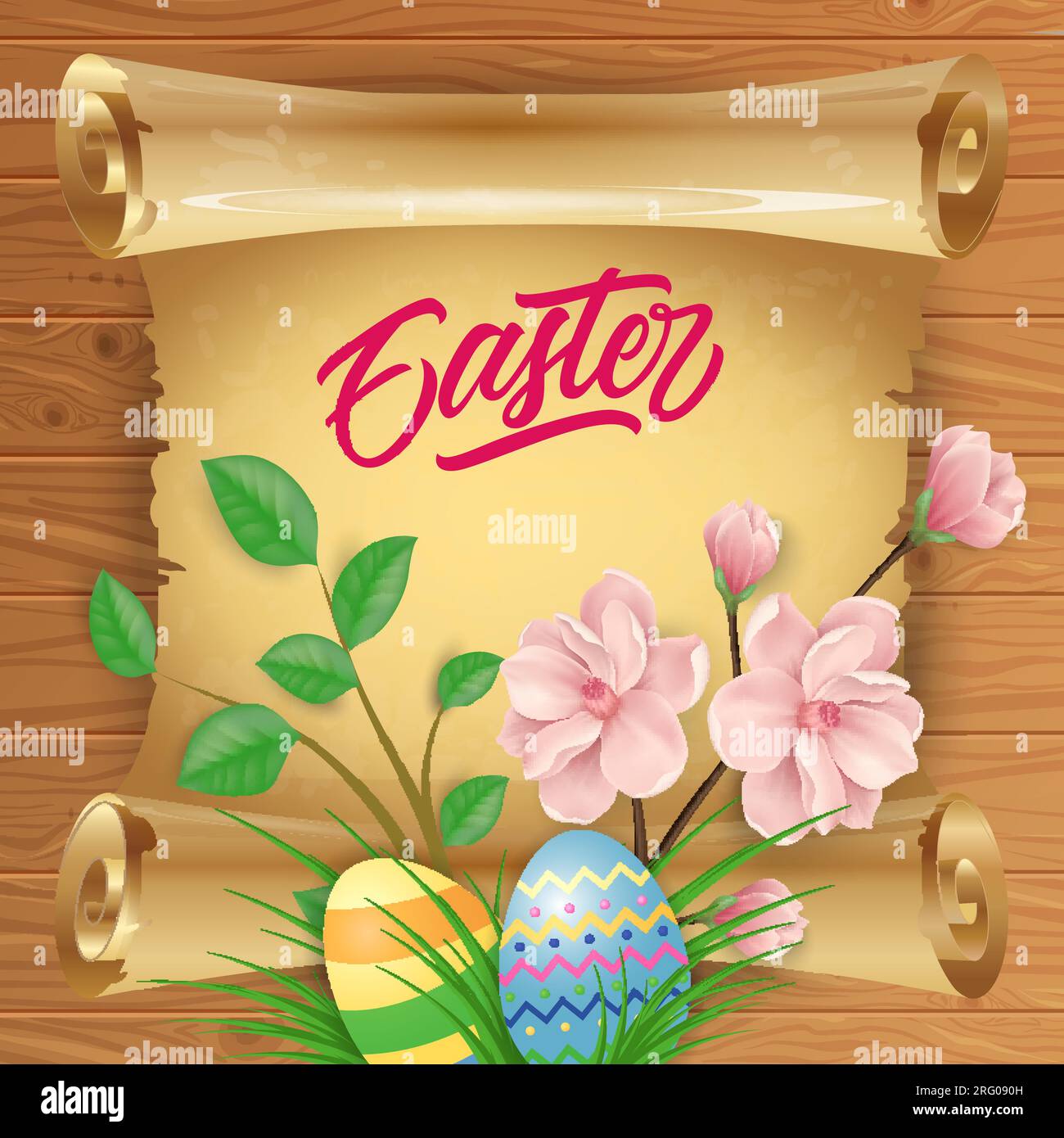 Easter Lettering on Scroll, Eggs and Twigs Stock Vector Image & Art - Alamy