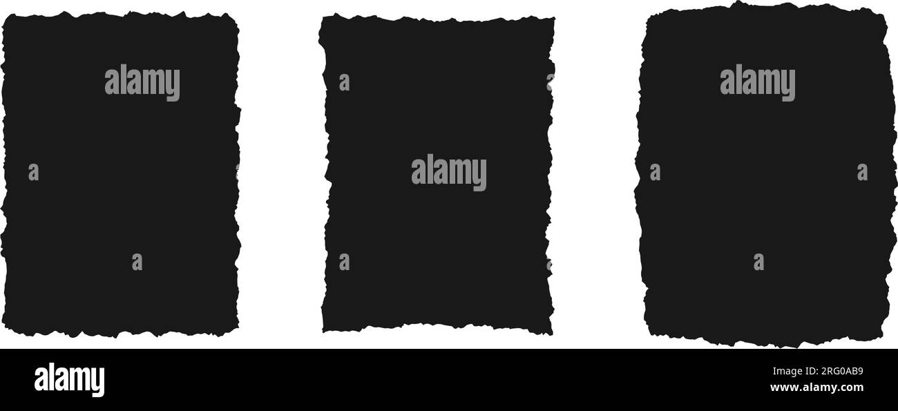 Torn paper frame set. Collection of black sheet wallpaper with jagged ...
