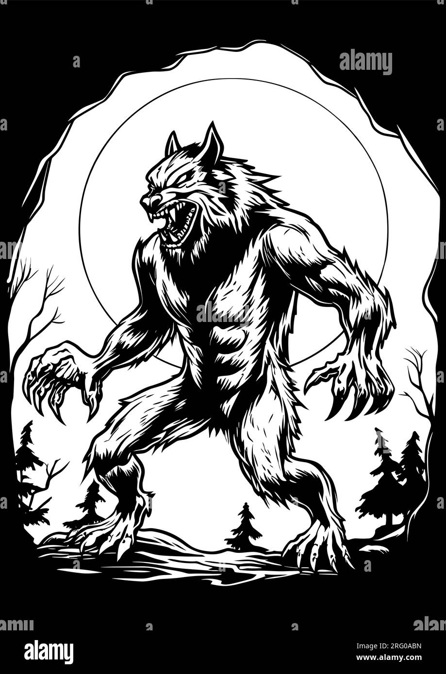 Werewolf at Night Line Art Stock Vector Image & Art - Alamy