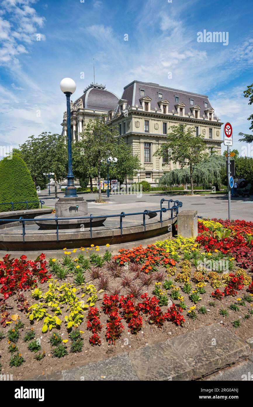 LAUSANNE, SWITZERLAND - JUNE 18, 2023: Typical Building and street at ...