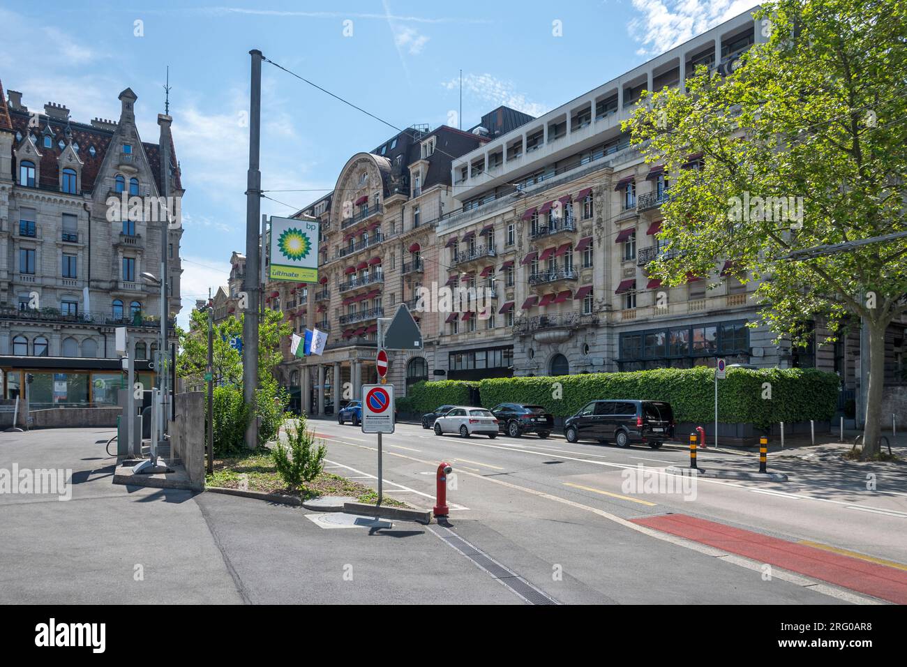 LAUSANNE, SWITZERLAND - JUNE 18, 2023: Typical Building and street at ...