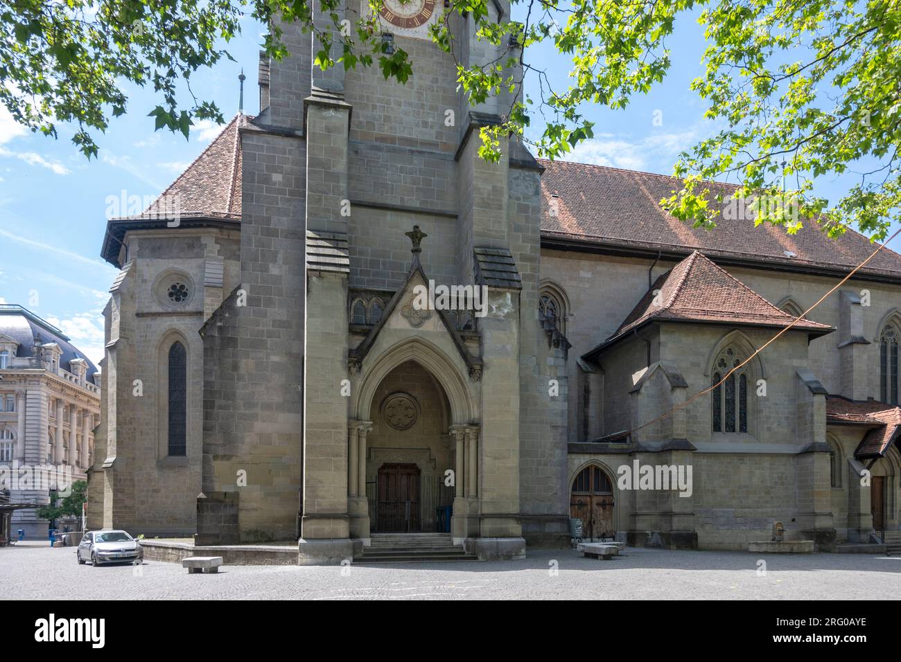 LAUSANNE, SWITZERLAND - JUNE 18, 2023: Typical Building and street at ...