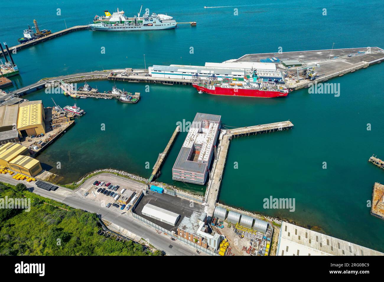 General view from the air of the Bibby Stockholm asylum seekers barge ...