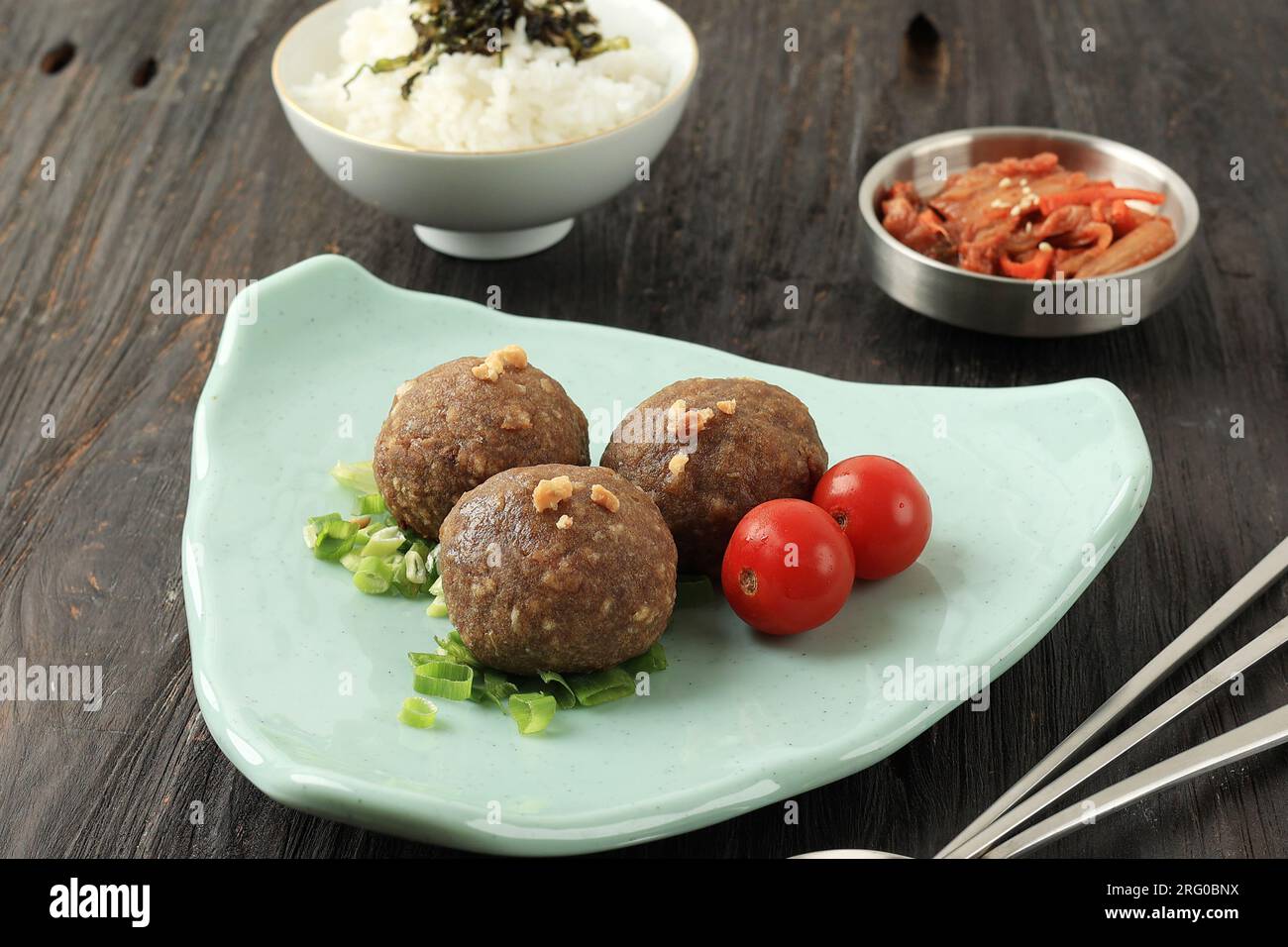 Tteokgalbi, Korean Grilled Short RIbs Patties, Served with Rice and ...