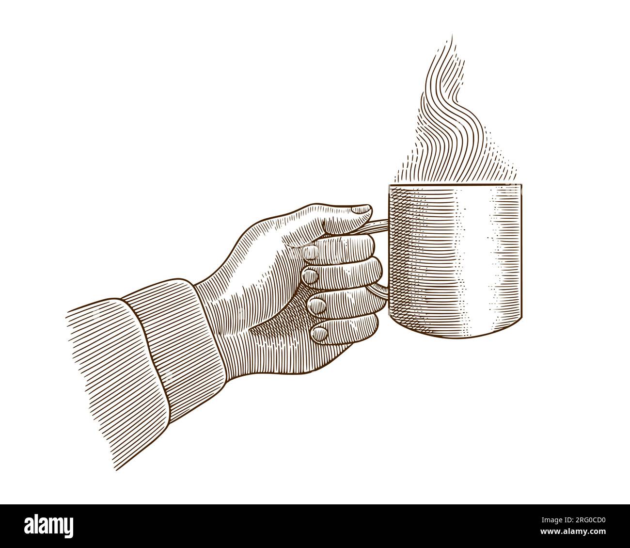 Hand holding coffee mug, Vintage engraving drawing style vector ...