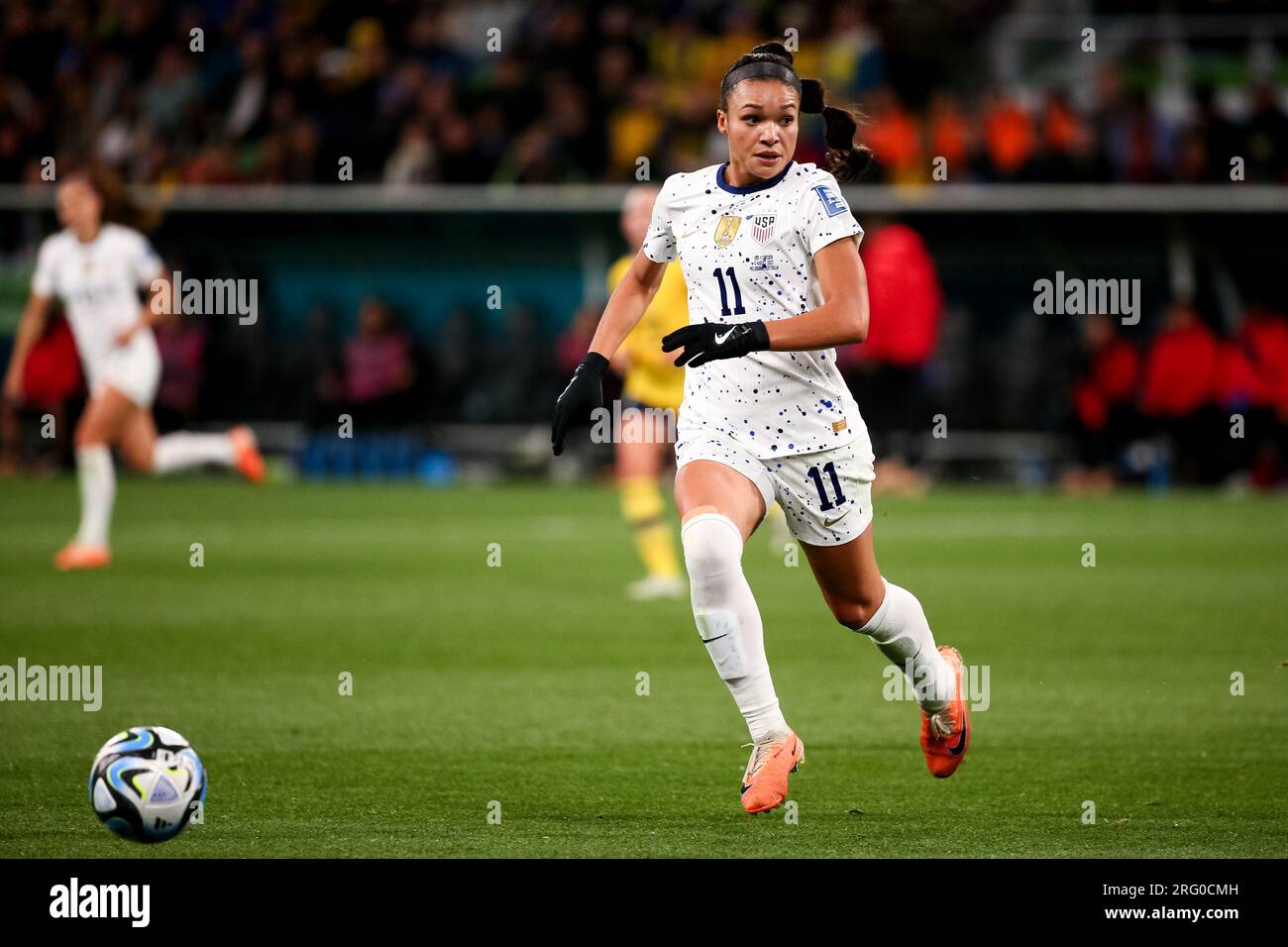 Melbourne, Australia, 6 August, 2023. Sophia Smith of USA controls the ...