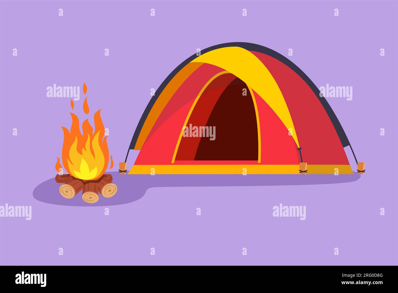 Character flat drawing of family adventure camping evening scene. Tent ...