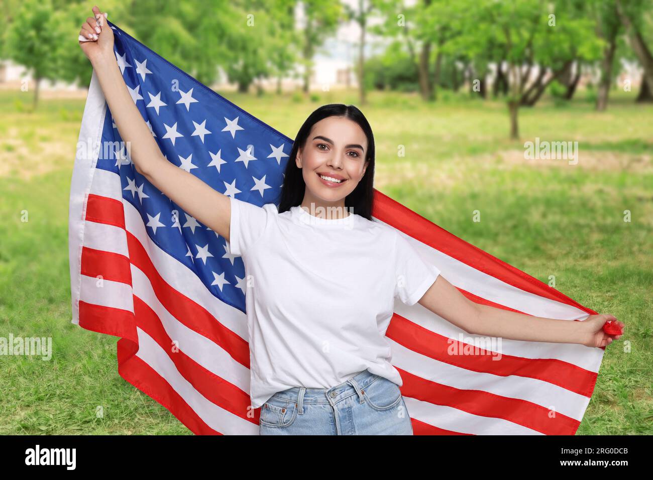 4th of July - Independence day of America. Happy woman with national ...