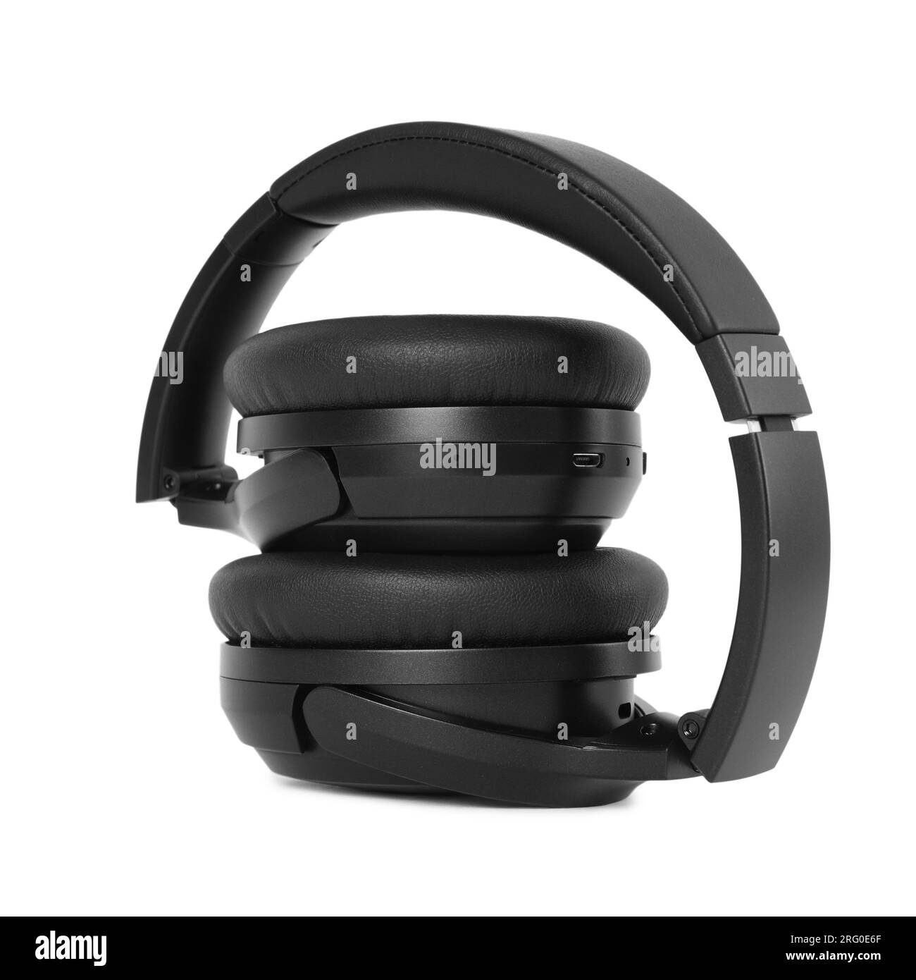 Modern black wireless headphones isolated on white Stock Photo - Alamy