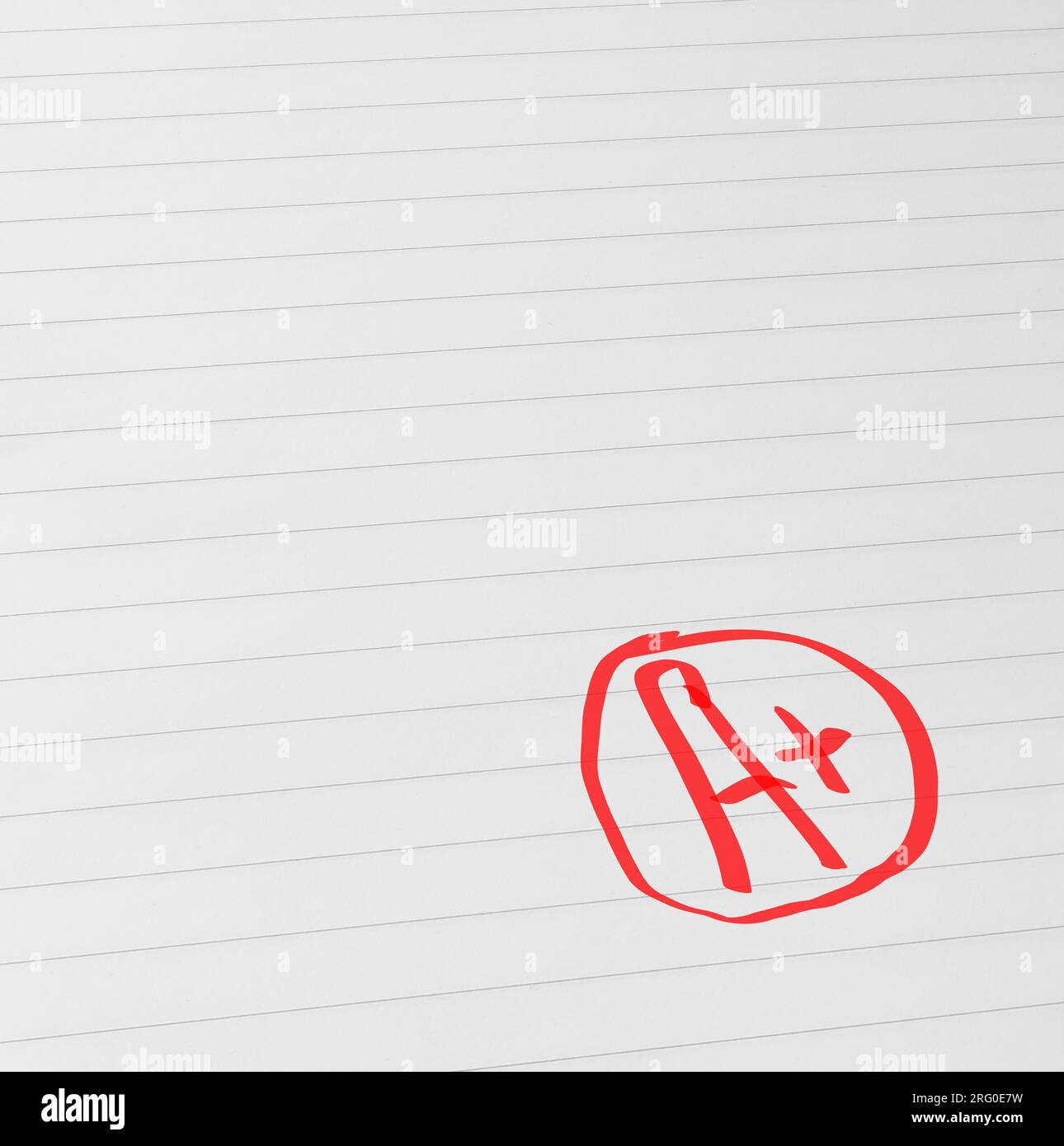 School grade. Red letter A with plus symbol on notebook paper Stock ...