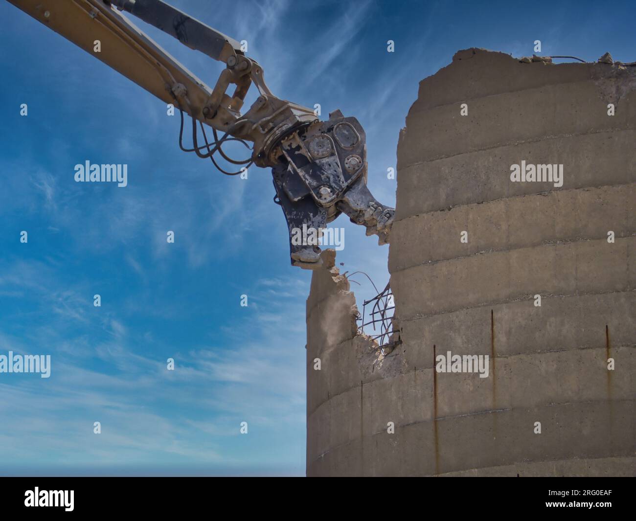Up Close of the Demolition of a grain silo in Circleville Ohio USA ...