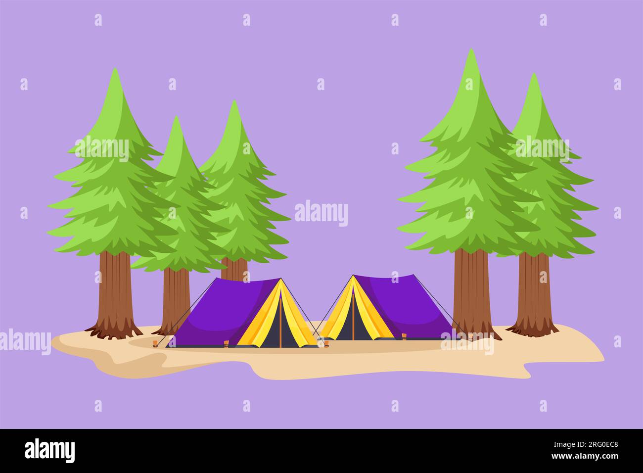 Character flat drawing of stylized two tents camping tourist pine ...