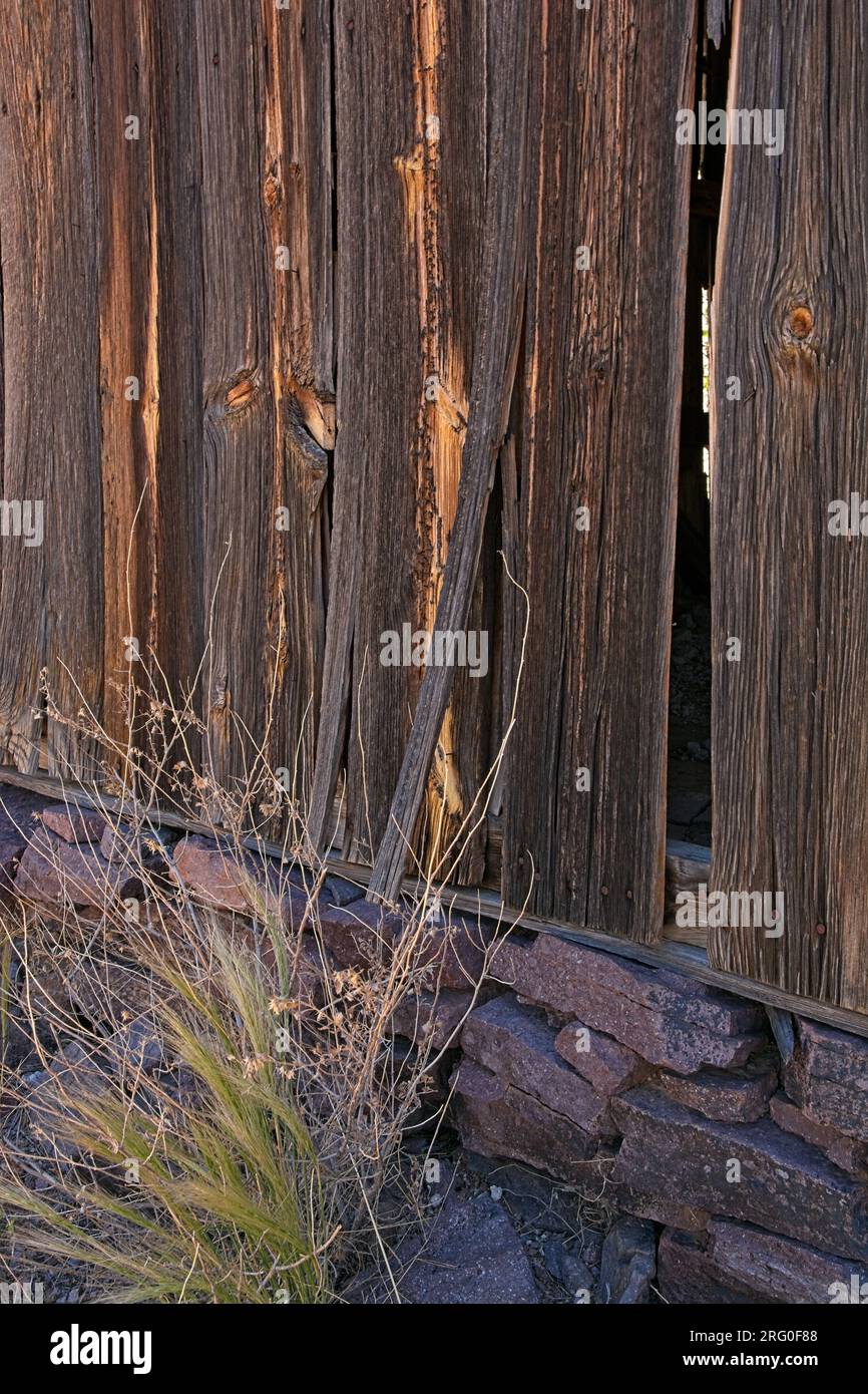 Weathered plank siding of abandoned mining shack at the Dripping ...