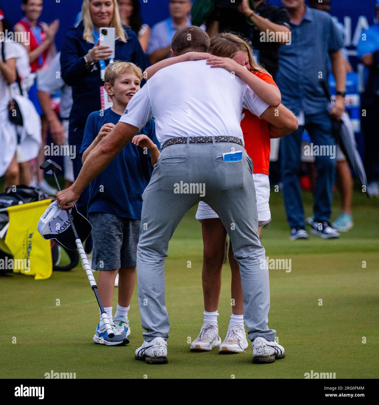 August 6, 2023: Lucas Glover gets a hug from his daughter Lucille after ...
