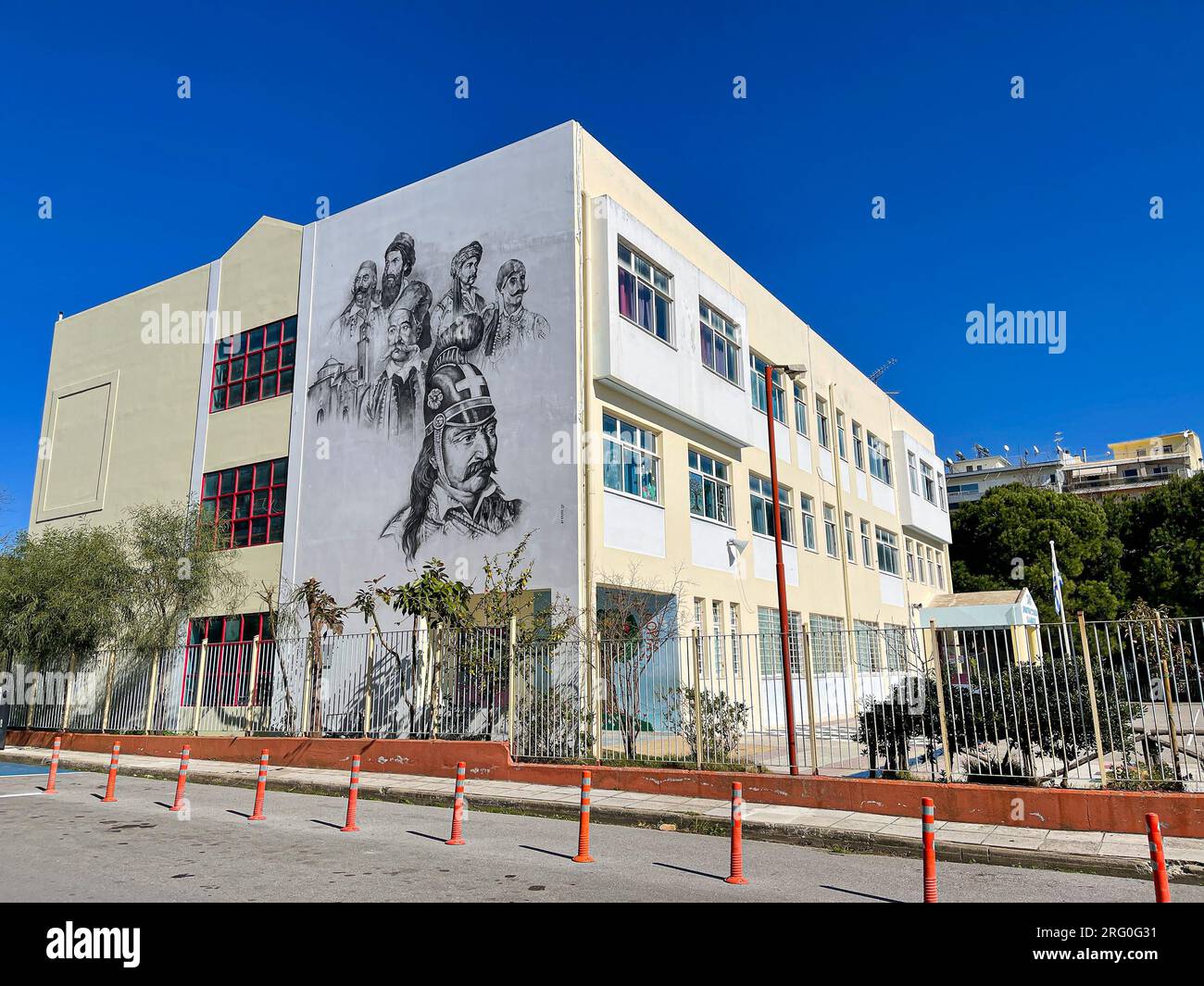 School building decorated with the Heroes of Greek war of independence ...