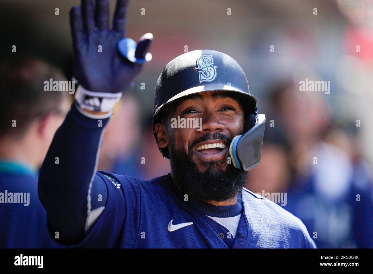 Seattle Mariners designated hitter Teoscar Hernandez (35) celebrates ...