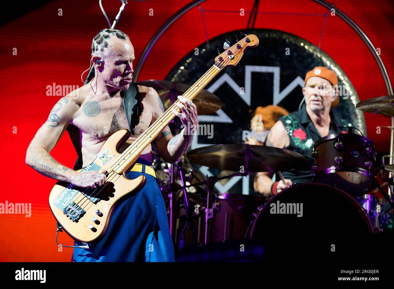Flea, left, and Chad Smith, of the Red Hot Chili Peppers, perform on ...
