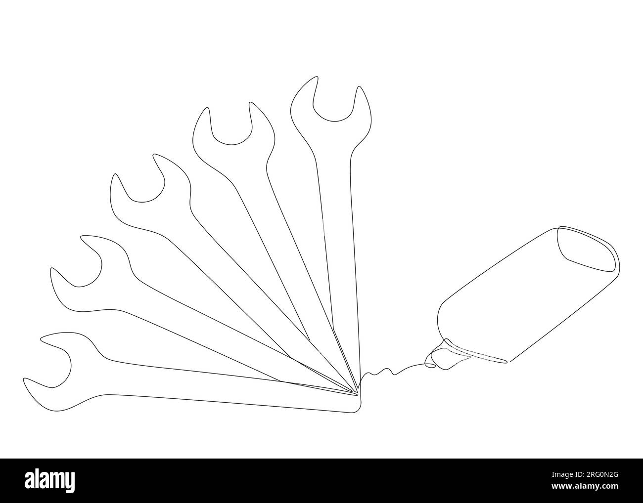 One continuous line of Wrench drawn with a pencil, felt tip pen. Thin ...