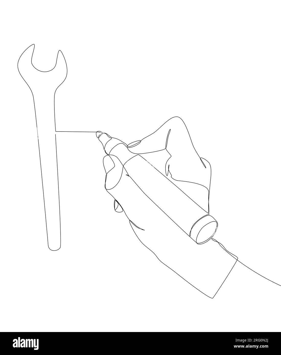 One continuous line of Wrench drawn with a pencil, felt tip pen. Thin ...