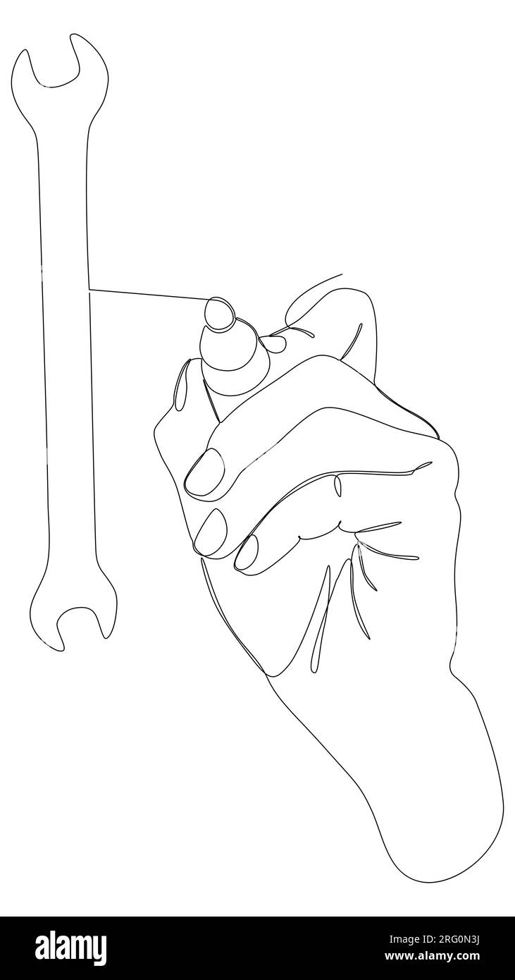 One continuous line of Wrench drawn with a pencil, felt tip pen. Thin ...
