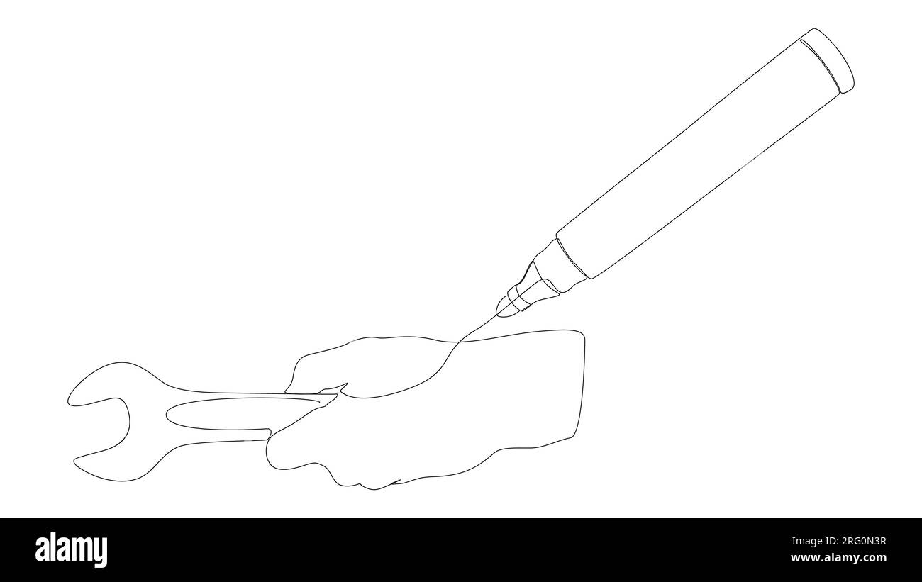 One continuous line of Wrench drawn with a pencil, felt tip pen. Thin ...