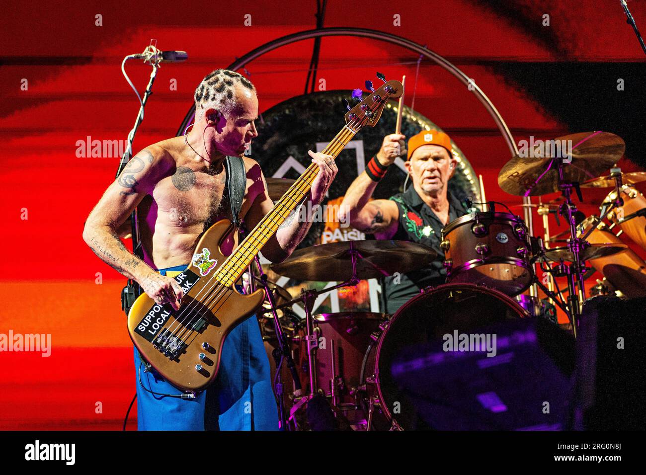 Flea, left, and Chad Smith of the Red Hot Chili Peppers perform on day ...