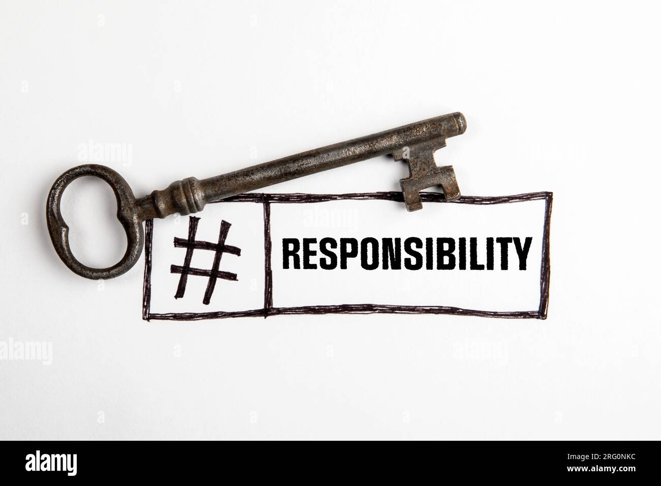 Responsibility Concept. Door key and text on a white background Stock ...