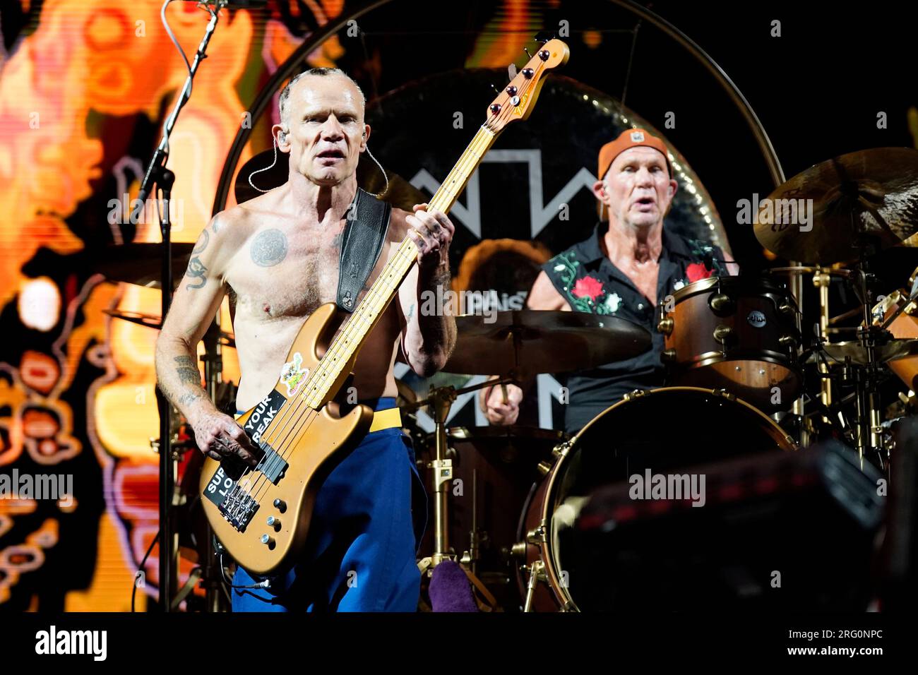 Flea, left, and Chad Smith, of the Red Hot Chili Peppers, perform on ...
