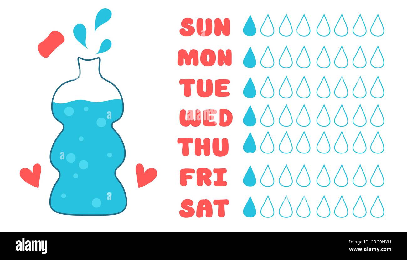 Water tracker template with bottle and splash. Drinking water checklist ...