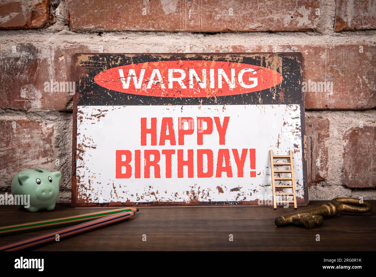 Happy Birthday. Warning sign with text on wooden texture office desk ...