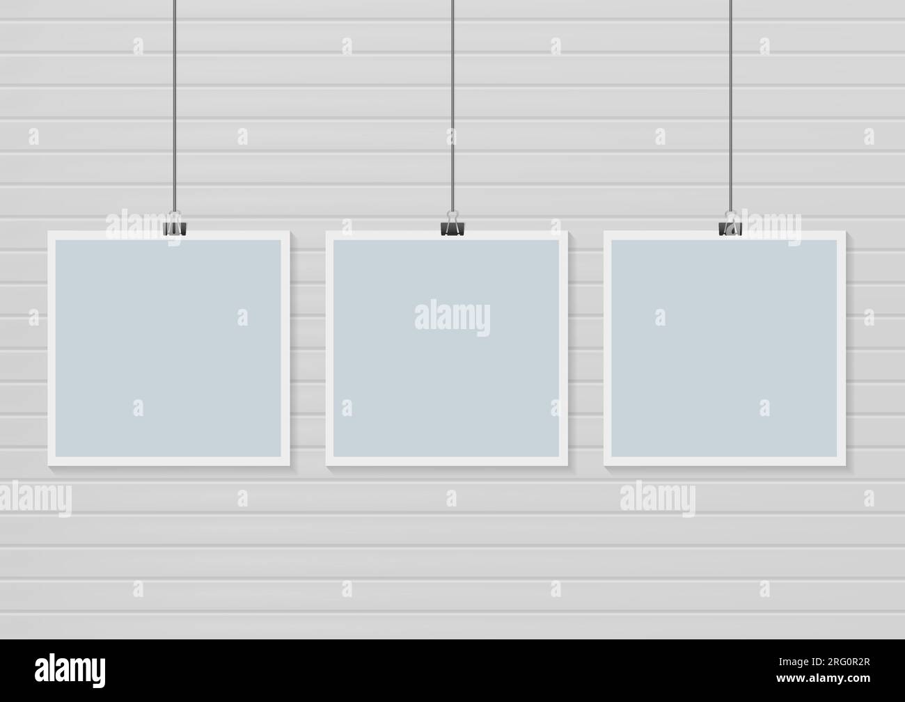 Hanging photo frames on wall background. Vector illustration Stock ...