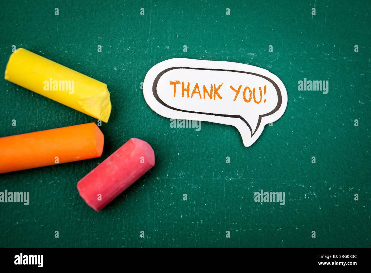 THANK YOU. Speech bubble with text on a green chalkboard Stock Photo ...