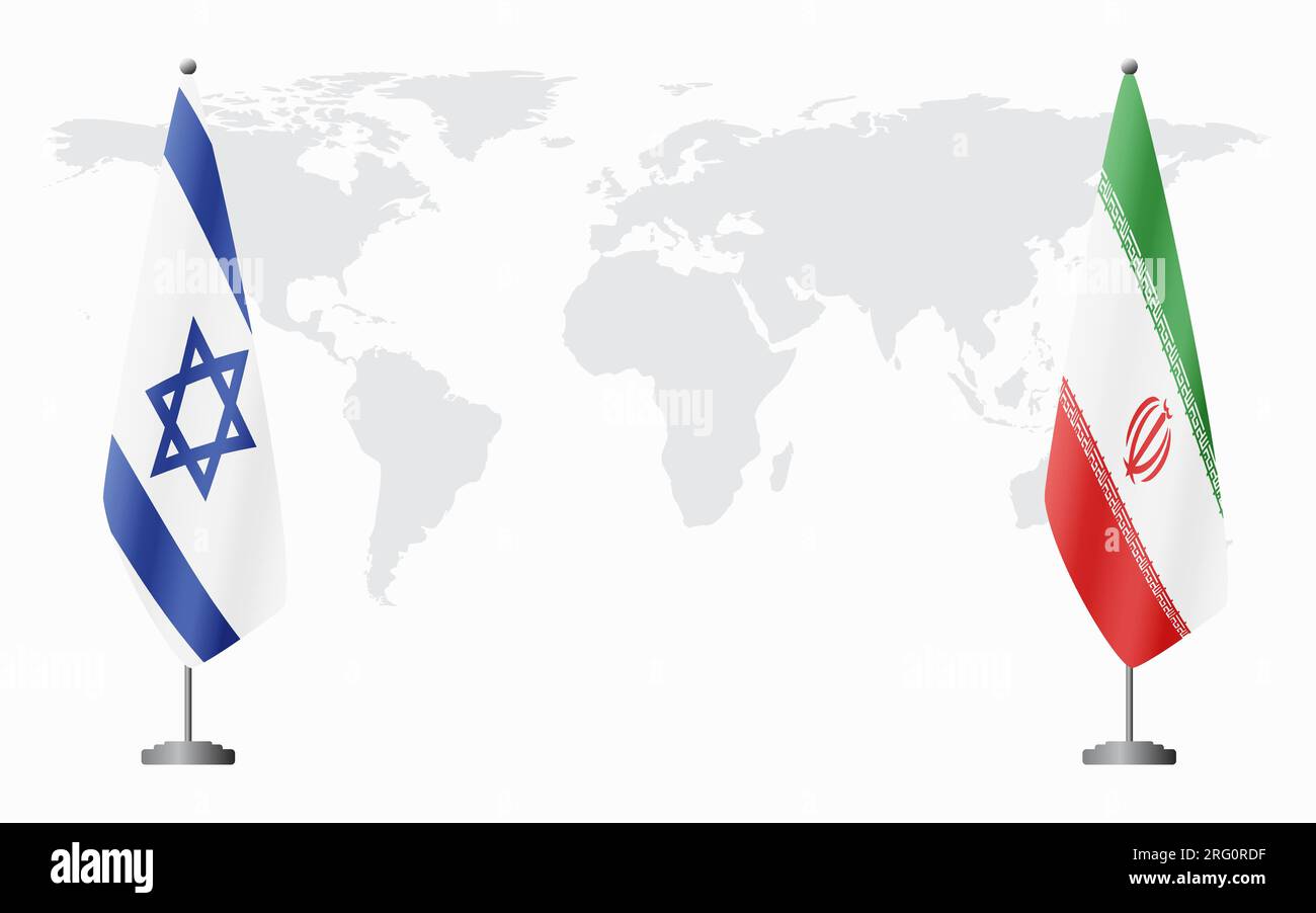 Israel and Iran flags for official meeting against background of world ...