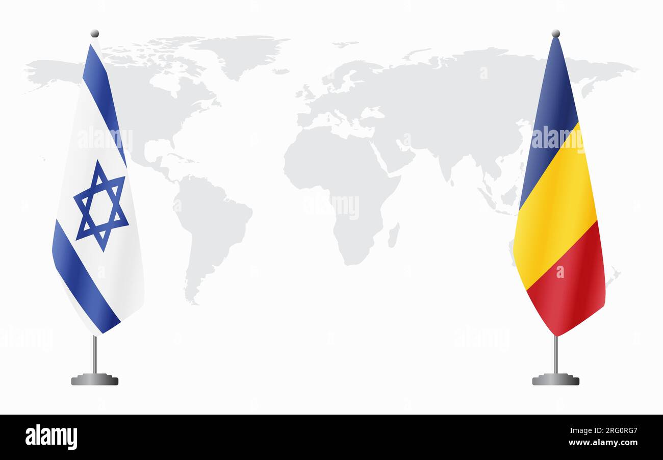 Israel and Romania flags for official meeting against background of ...