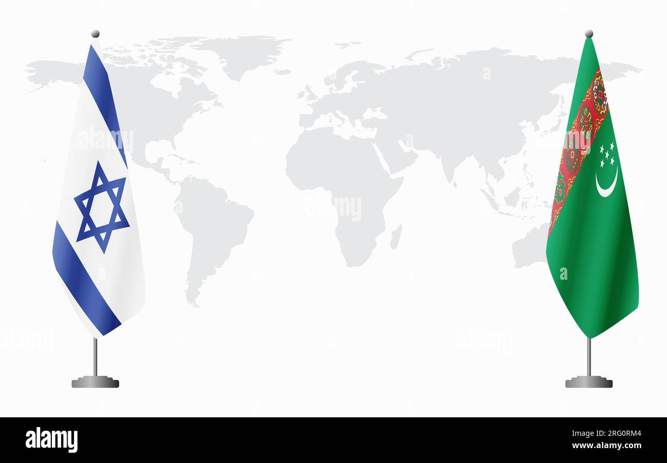 Israel and Turkmenistan flags for official meeting against background ...