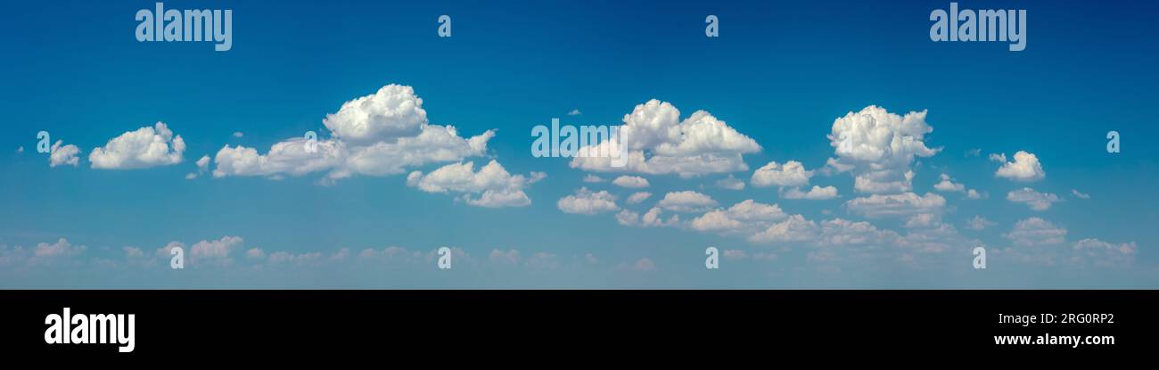 Panoramic sky - real blue sky during daytime with white light clouds ...