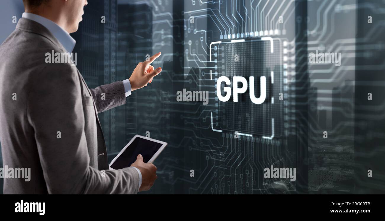 Tapping on the inscription GPU Graphic Processor Hardware Tech Stock ...