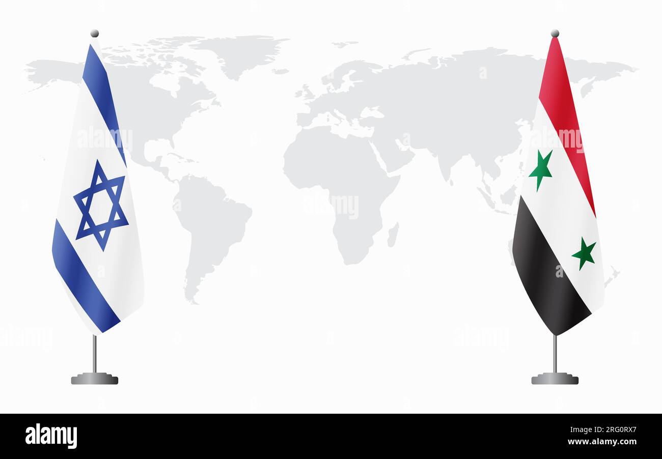 Israel and Syria flags for official meeting against background of world ...