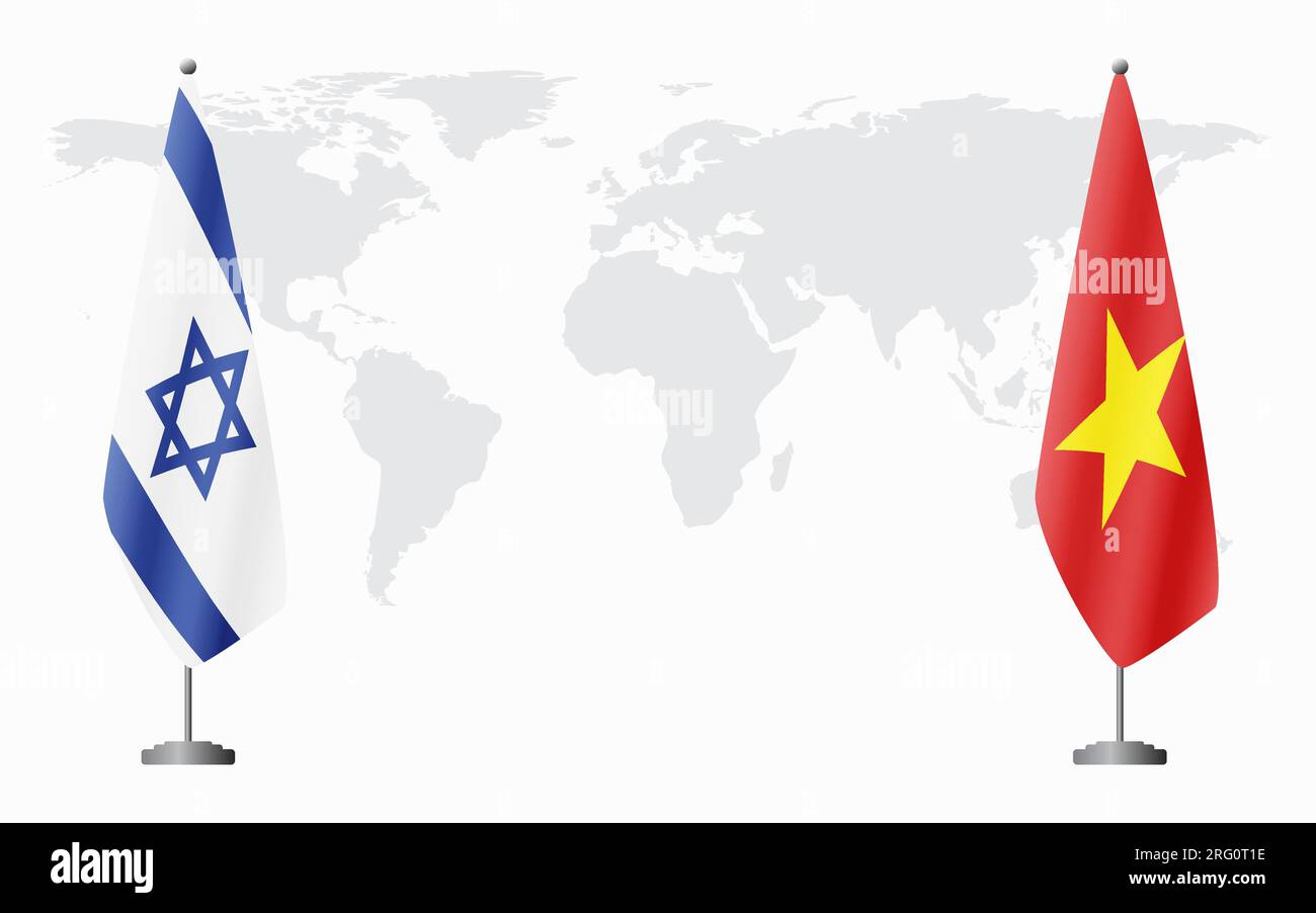 Israel and Vietnam flags for official meeting against background of ...