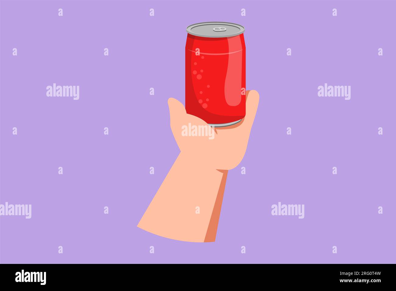 Character flat drawing hand holds a wet aluminum can. Realistic soda ...