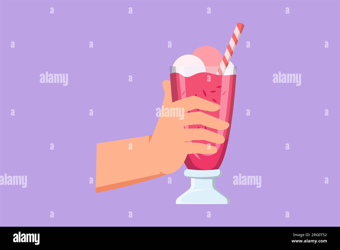 Cartoon flat style drawing hand holds big glass milkshake with a ...
