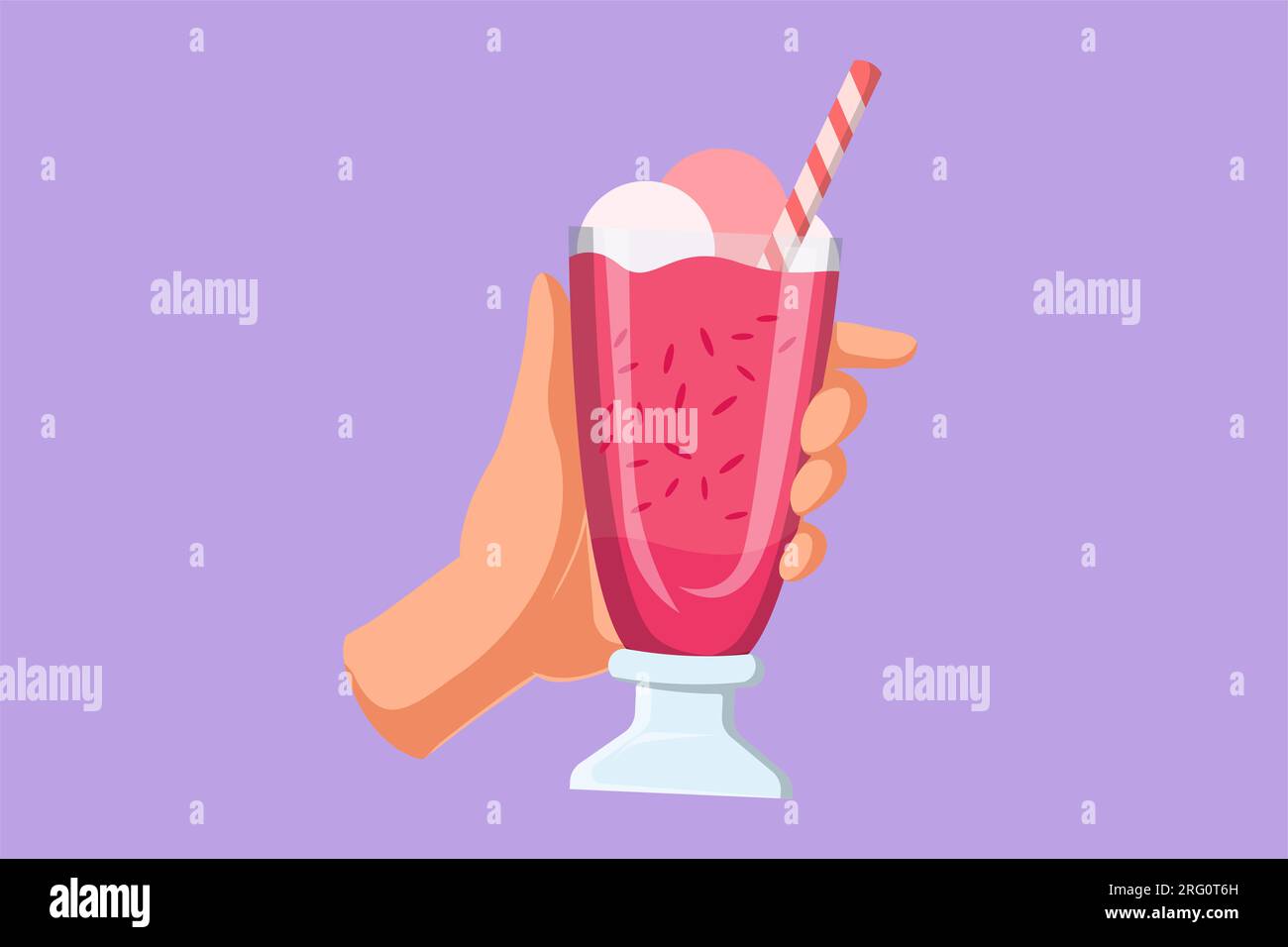 Graphic flat design drawing stylized hand holds glass milkshake with ...