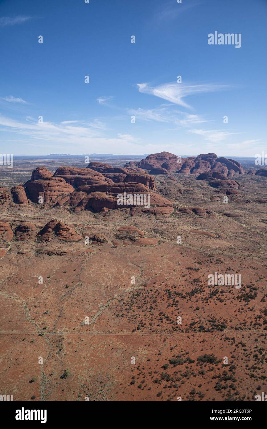 Aerial view of Kata Tjuta, viewed from the northeast. Just visible on ...