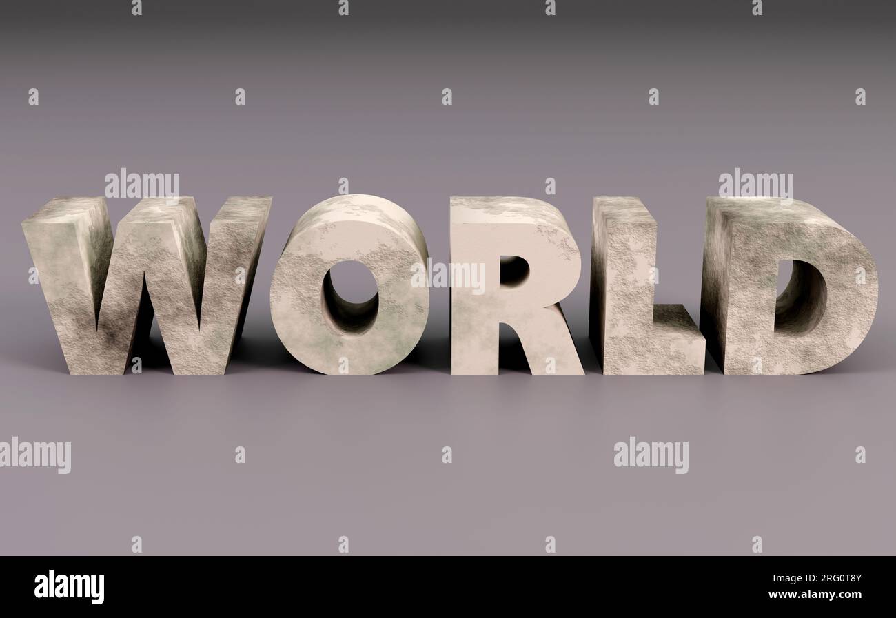 3d render sign World on concrete and gray background. Simple minimalism ...