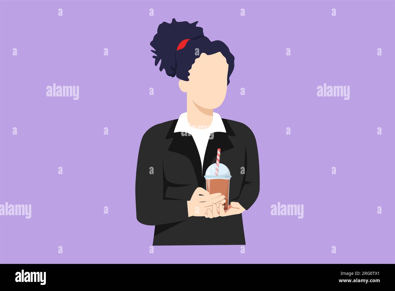 Character flat drawing happy young asian woman drinking boba milk tea ...