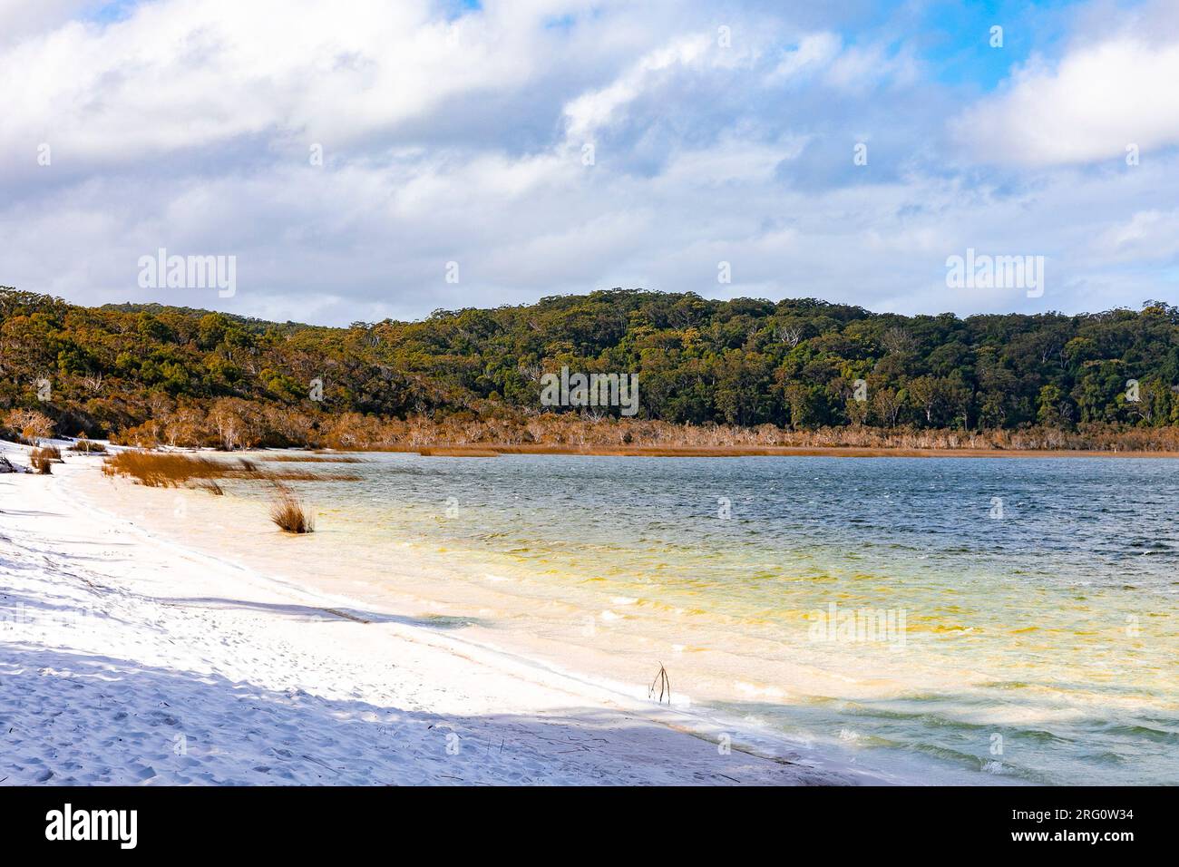 Lake Birrabeen, Fraser Island K'gari on a blue sky winters day 2023 ...