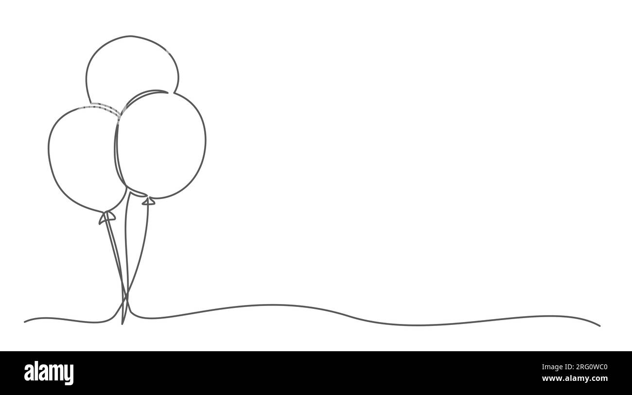 Balloons One line drawing isolated on white background Stock Vector ...