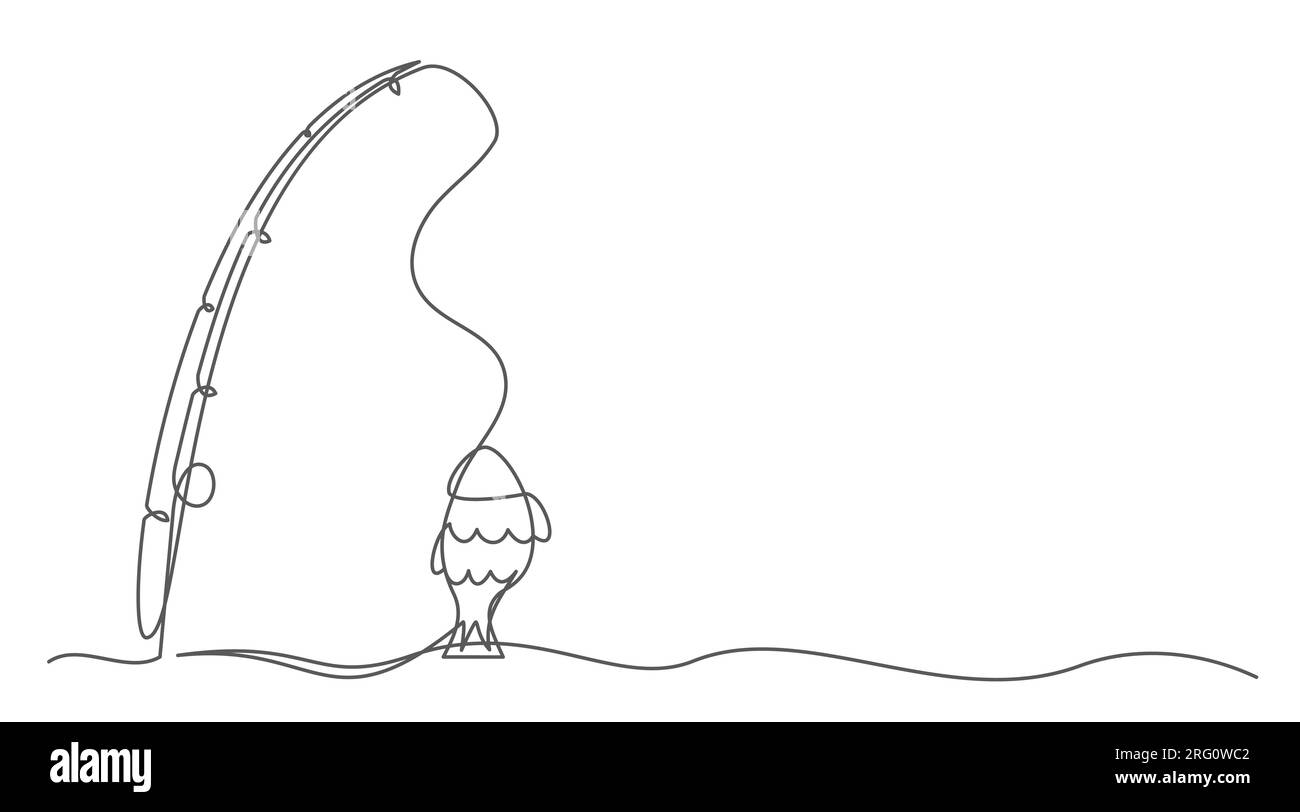 Fishing One line drawing isolated on white background Stock Vector ...