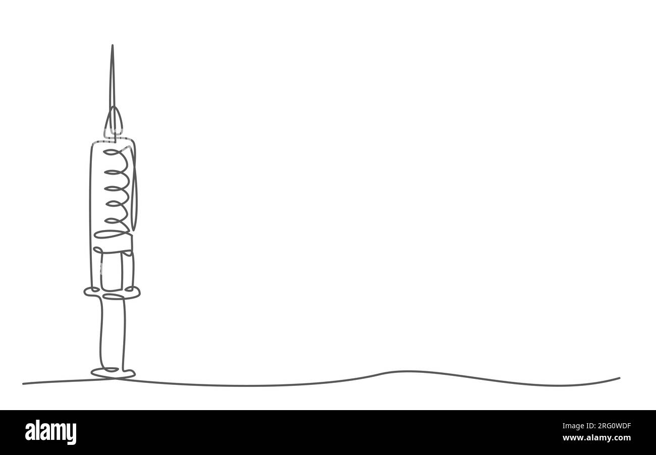 Syringe One line drawing isolated on white background Stock Vector ...