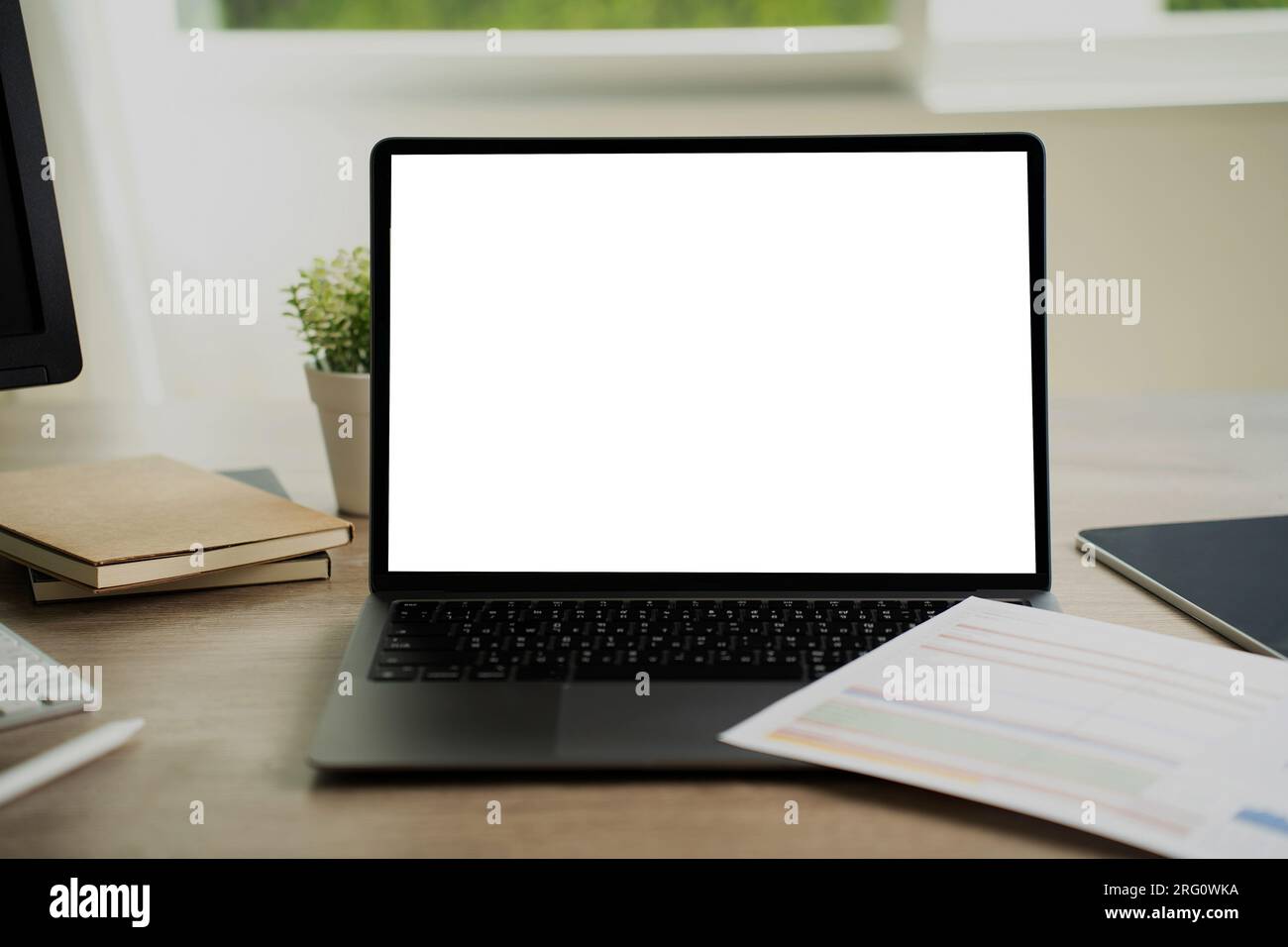 mock up Using laptop with blank screen computer modern Stock Photo - Alamy